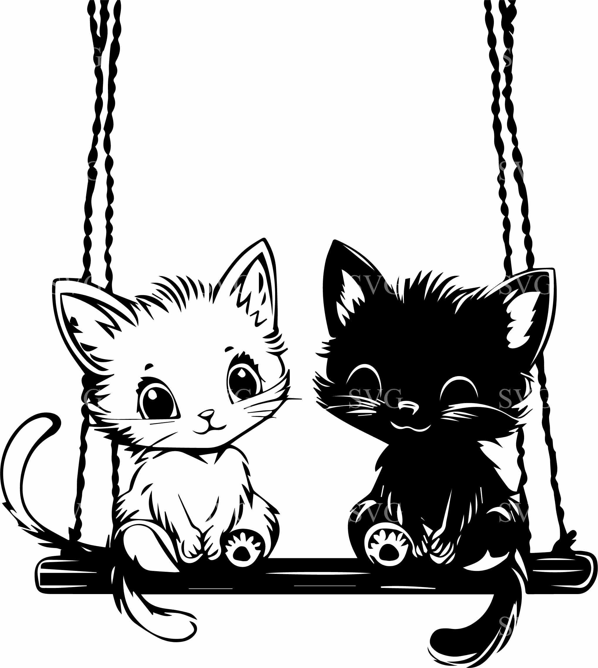 Kittens on Swing SVG 7 Cut File - Adorable Cat Silhouette Design ...