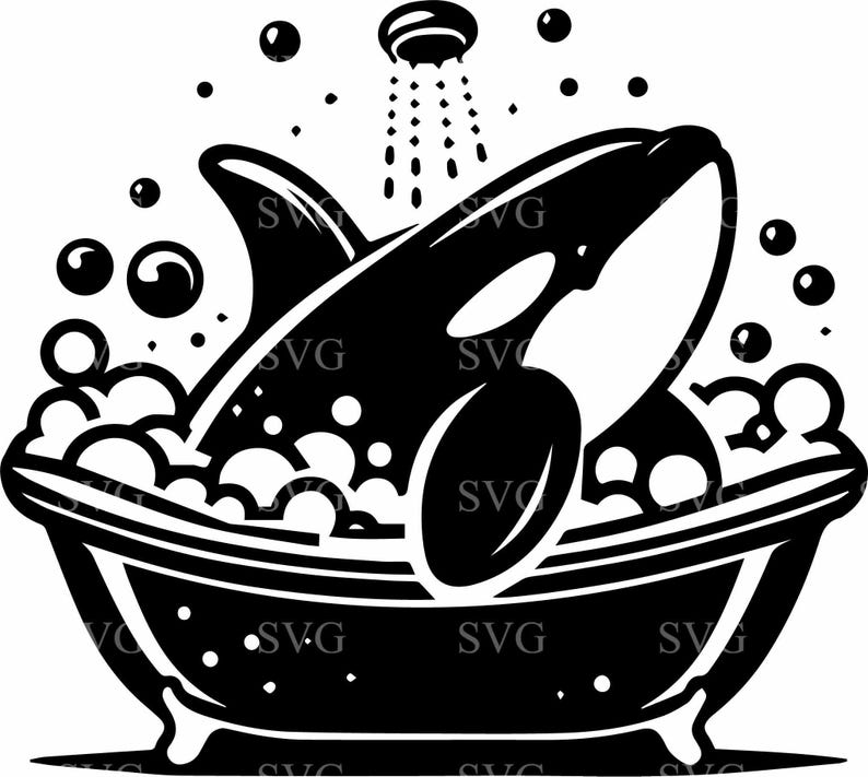 4 Orca in Bathtub SVG | 4 Cute Killer Whale Bubble Bath Cut File | Fun ...