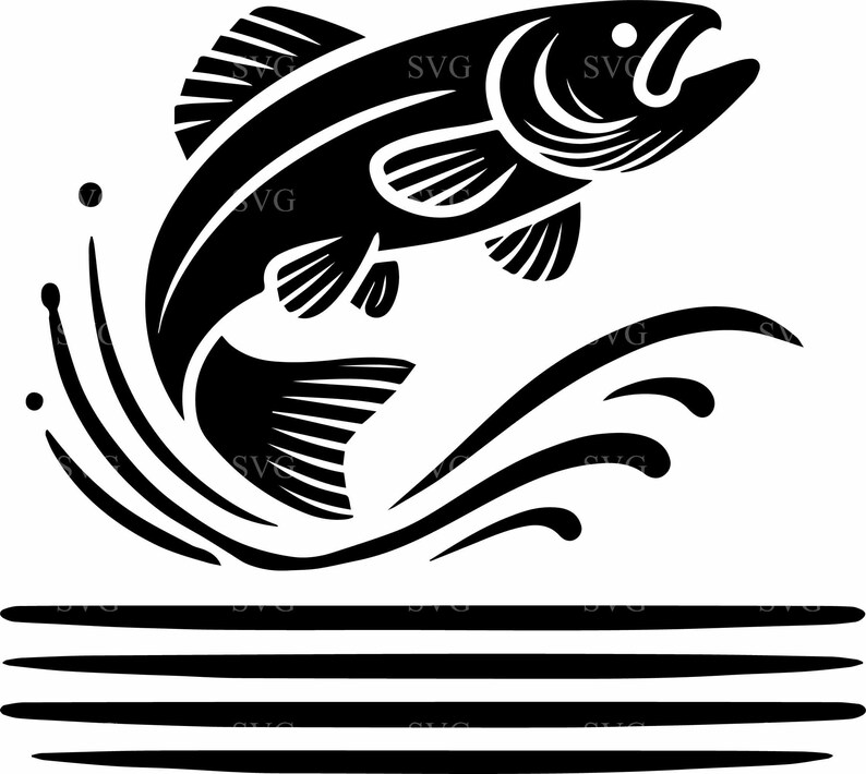 7 Jumping Fish SVG Cut File - Fishing Scene Splashing Water - Outdoor ...