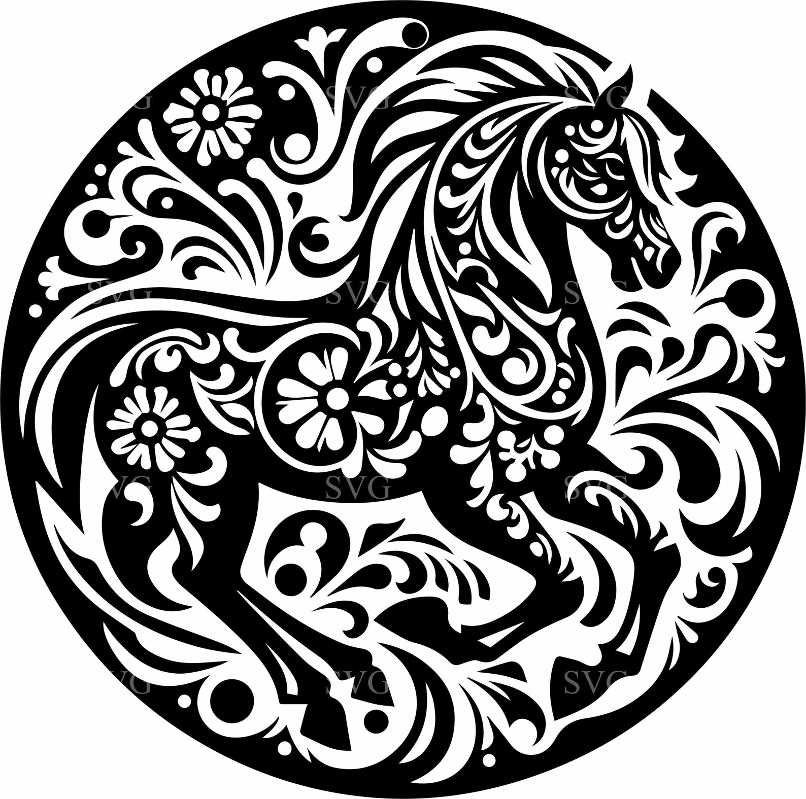 8 Floral Horse SVG – Majestic Horse Cut File for Cricut, Elegant Swirl ...
