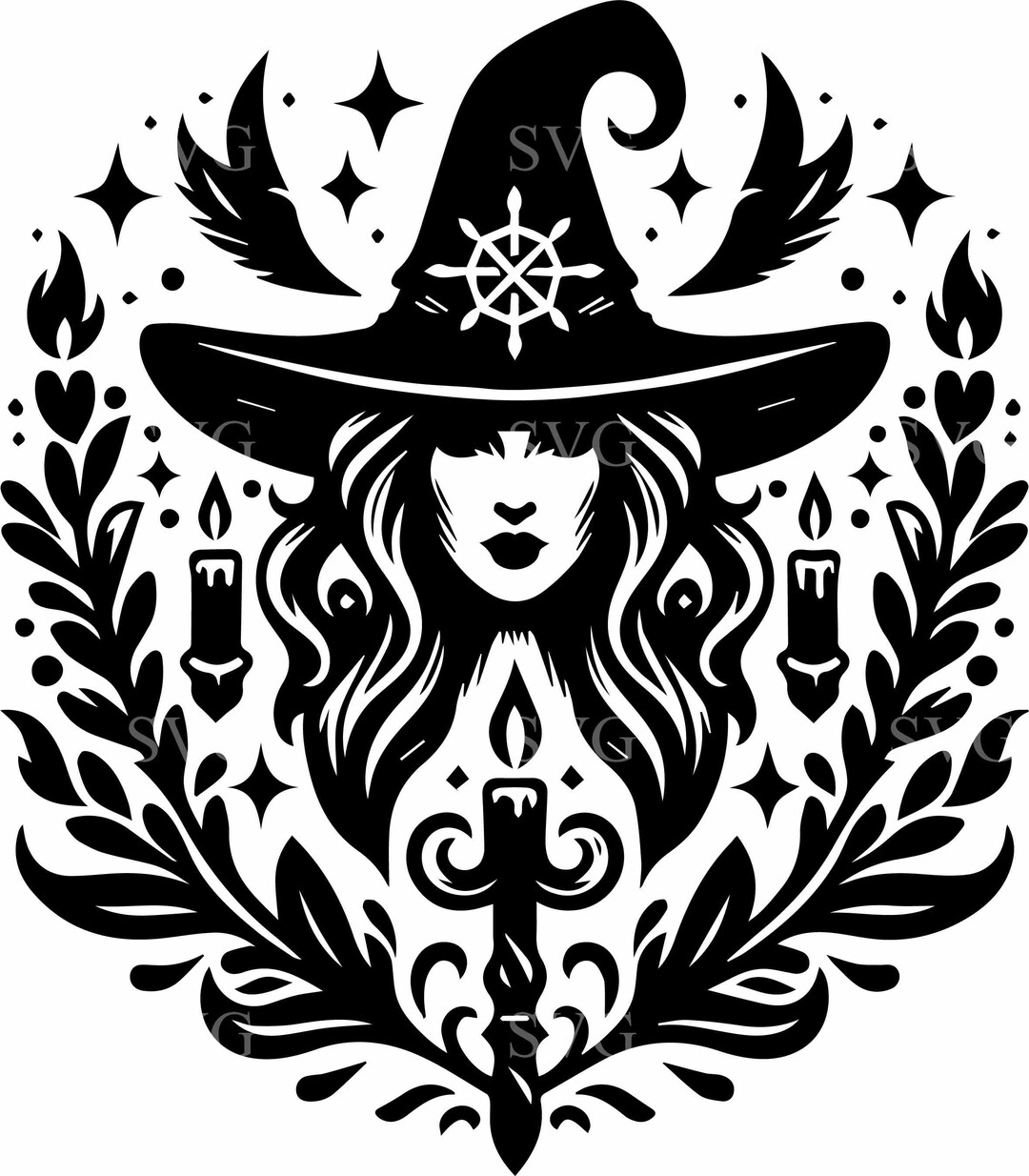 5 Mystical Witch SVG With Third Eye and Symbols – 5 Boho Magical Woman ...