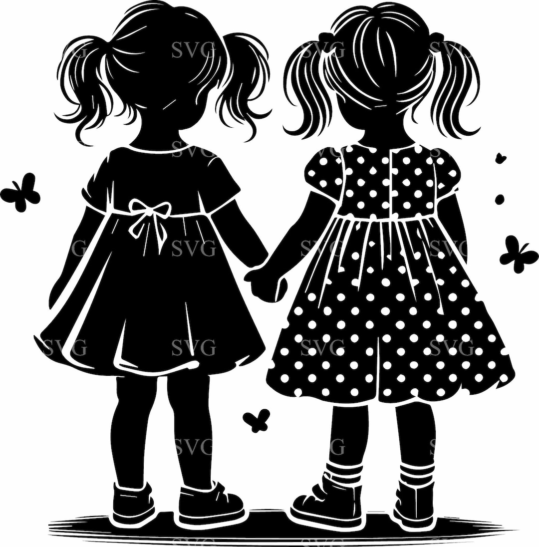4 Two Girls Holding Hands SVG 4 Cut File - Silhouette of Cute Friends ...