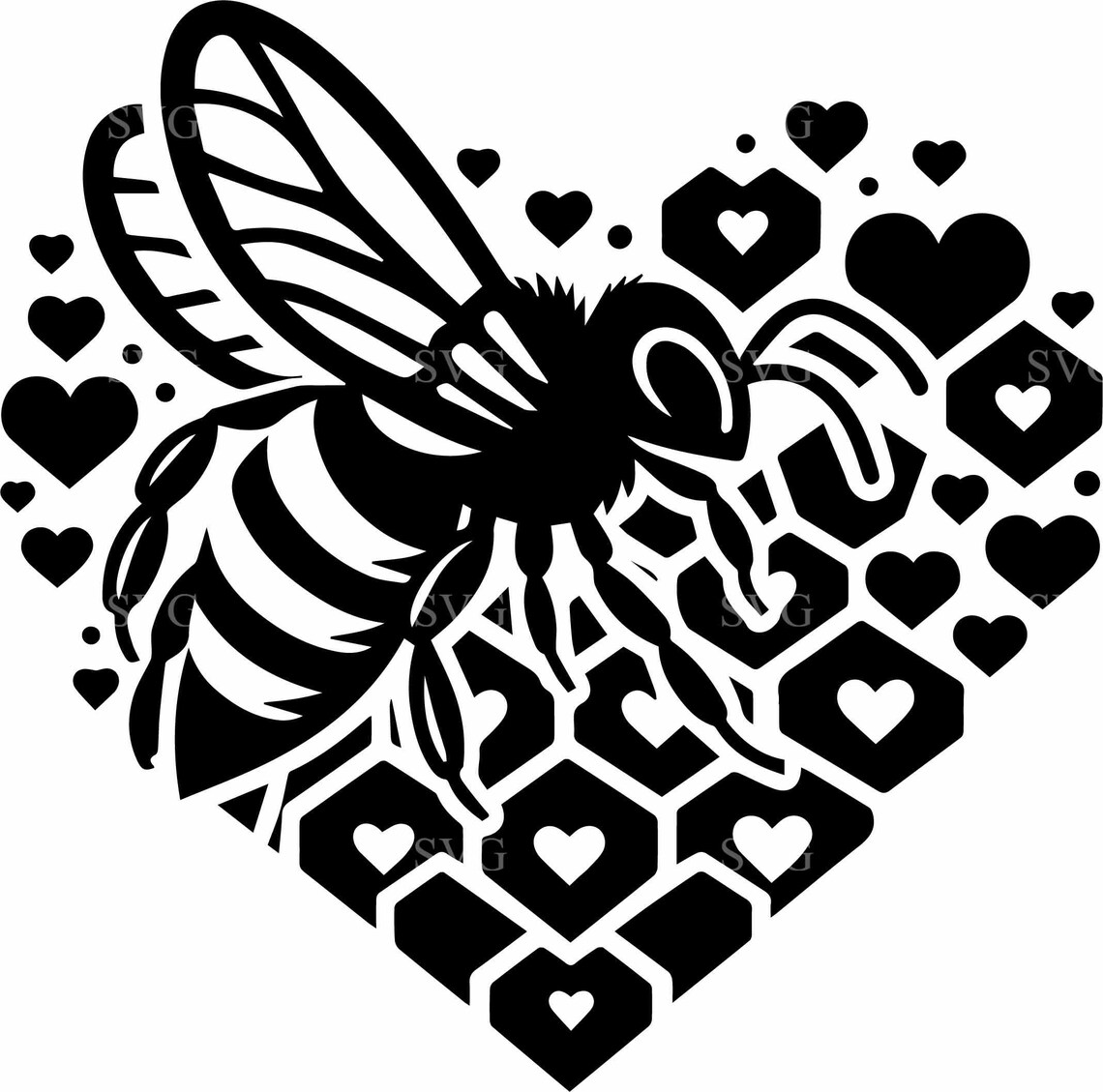 4 Bee Heart SVG 4 Cut File - Honeycomb and Heart Design - Intricate Bee ...