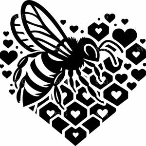 4 Bee Heart SVG 4 Cut File - Honeycomb and Heart Design - Intricate Bee ...