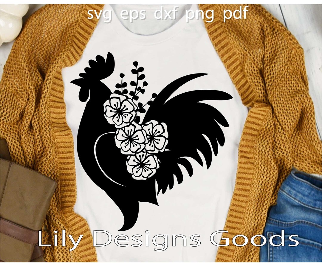 Floral Rooster SVG - Farmhouse Kitchen Decor - Chicken Flower Design ...