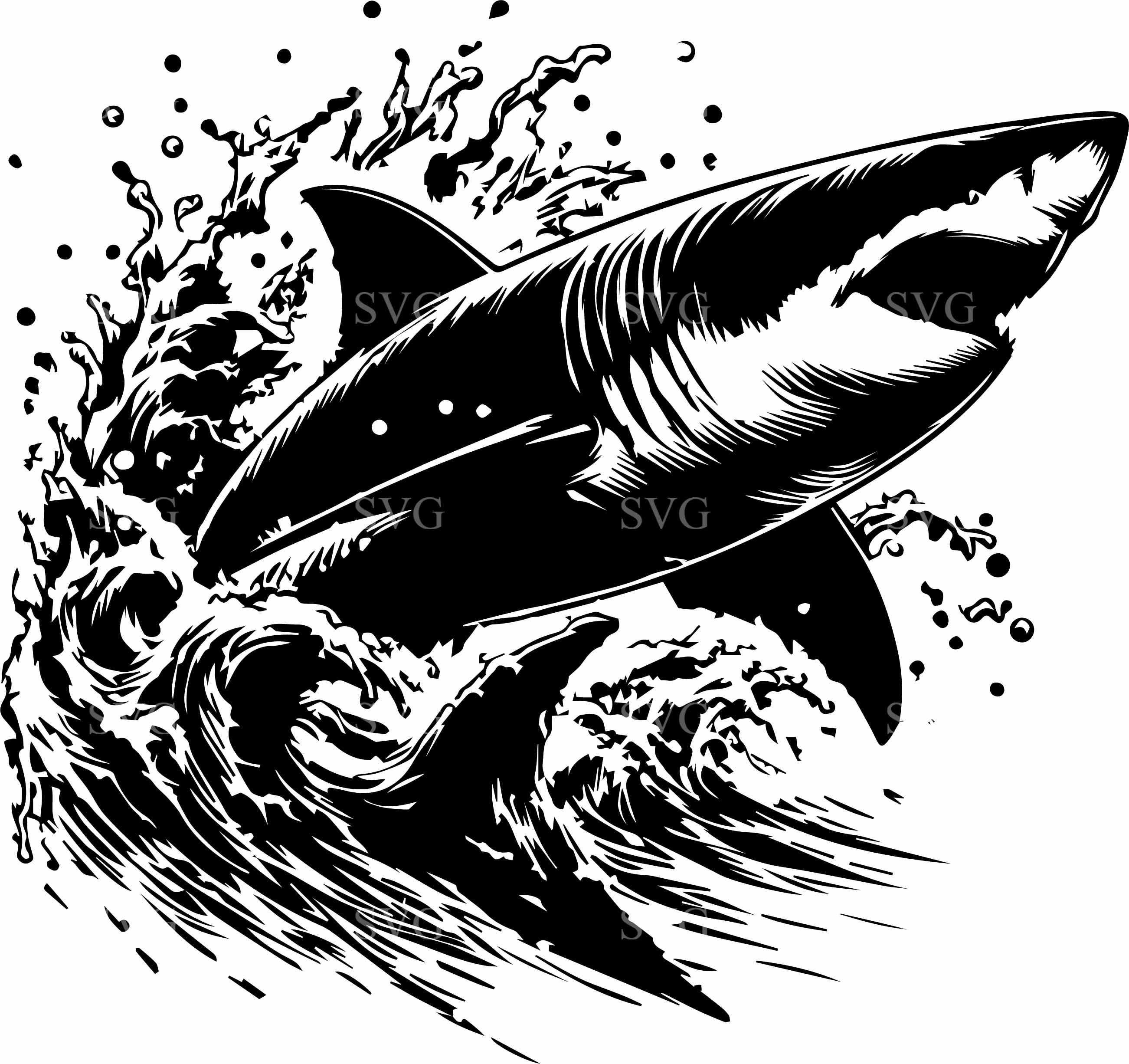 4 Shark SVG Splashing Waves Ocean Predator Cut File Dynamic Marine ...