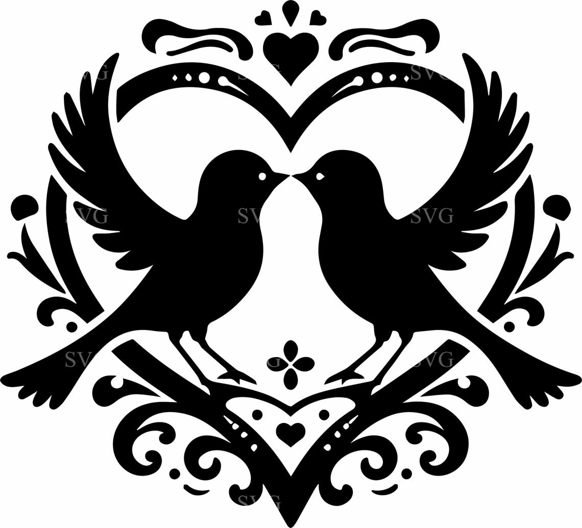 7 Romantic Birds Heart SVG – Elegant Winged Pair Cut File for Wedding ...