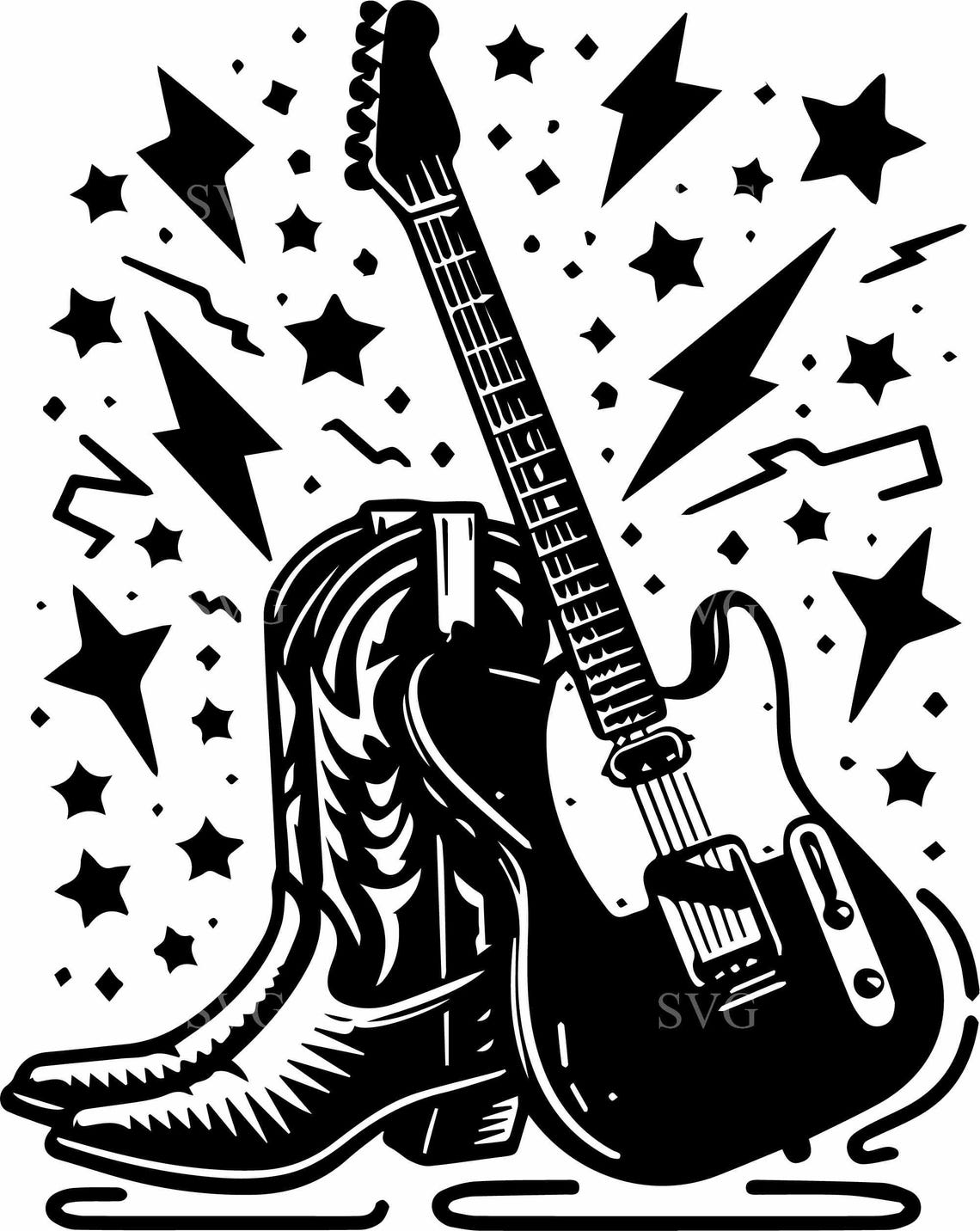 6 Country Rock SVG – Cowboy Boots With Electric Guitar Clipart and ...