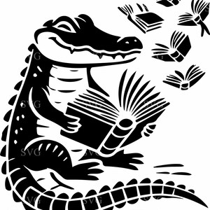 Alligator Reading Book SVG 5 Cut File, Cute Crocodile With Floating ...