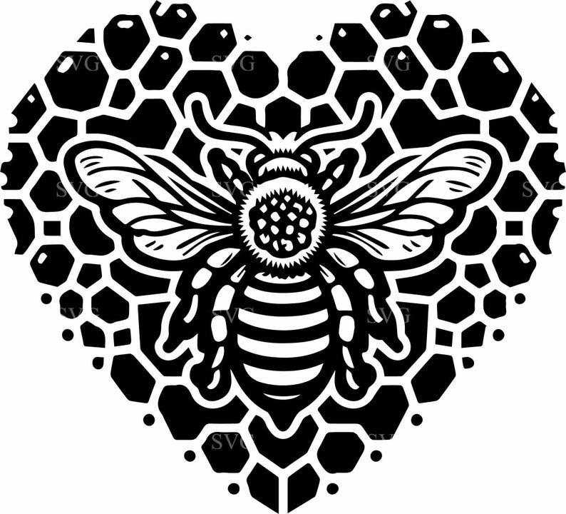 5 Heart Honeycomb Bee SVG 5 Cut File - Detailed Bee Art in Honeycomb ...