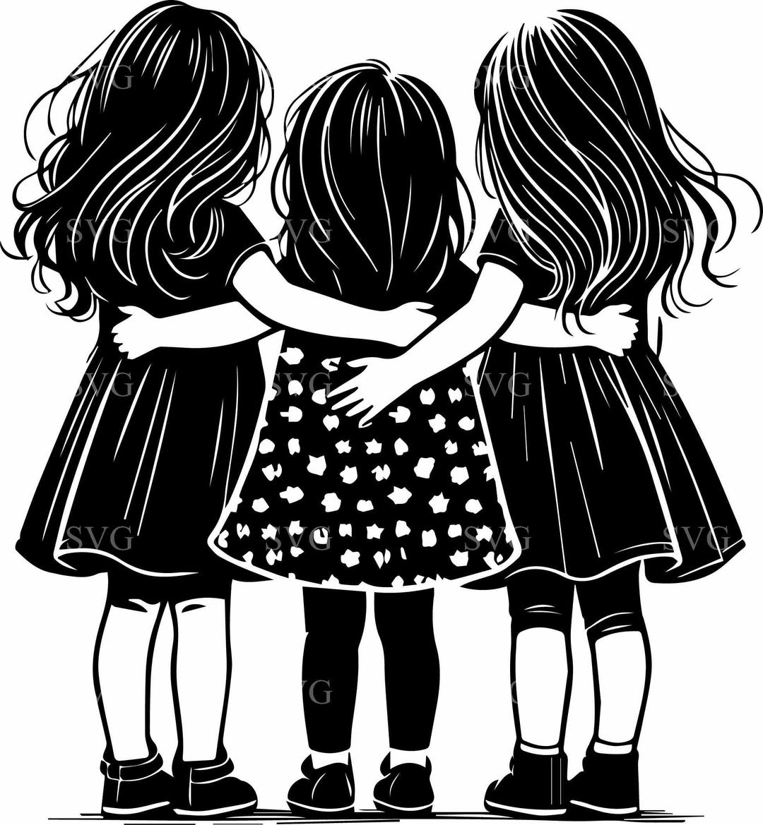 Three Sisters SVG Cut File, 4 Girls Hugging Silhouette, Family and ...