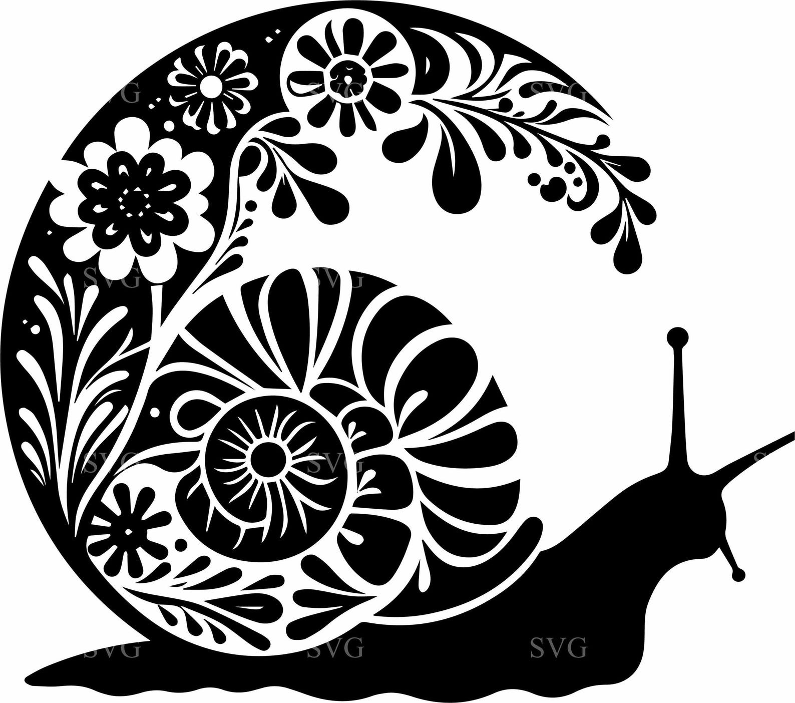 8 Floral Snail SVG – Garden Snail Cut File for Cricut, Spring Folk Art ...