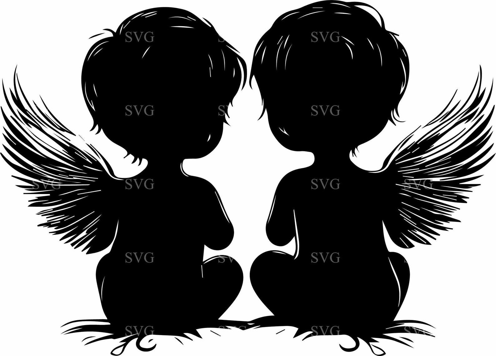 6 Angel Boy and Girl SVG 6 Cut File, Cute Cherub Silhouette, Heavenly ...