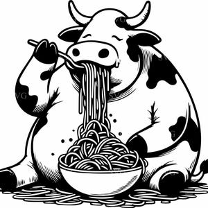 Funny Cow Eating Pasta SVG 5 Cut File Quirky Cow With Spaghetti and ...