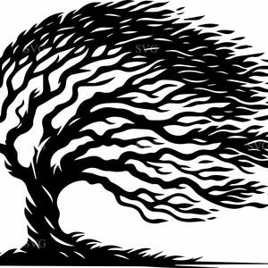 8 Windy Silhouette Tree SVG – 8 Blowing Tree Cut File for Rustic Decor ...