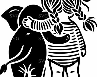 4 Girl SVG Hugging Elephant Cut File – Sweet Child and Silhouette ...