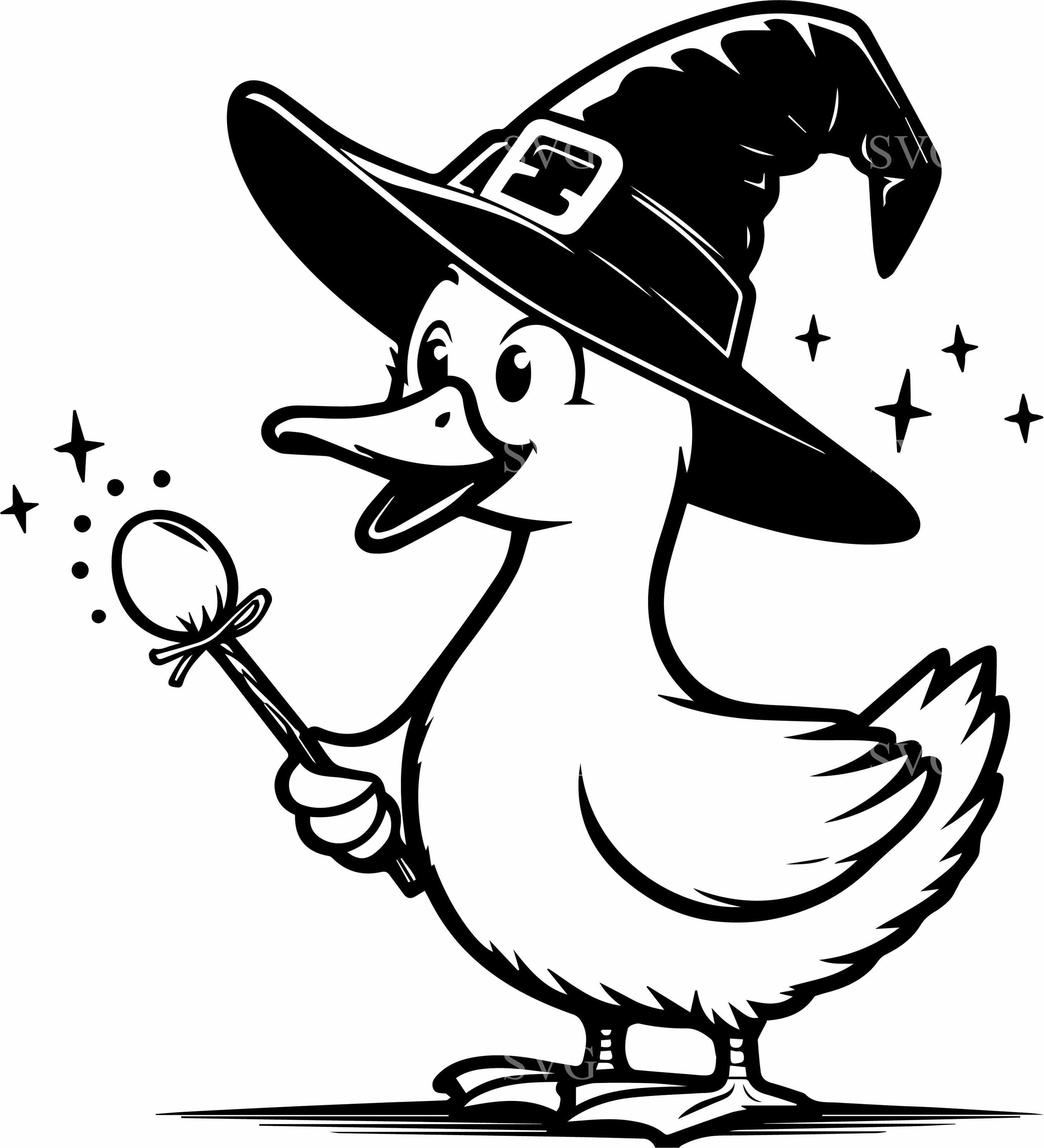 8 Witch Duck SVG - 8 Halloween Cartoon Cut File - Funny Duck in Hat ...