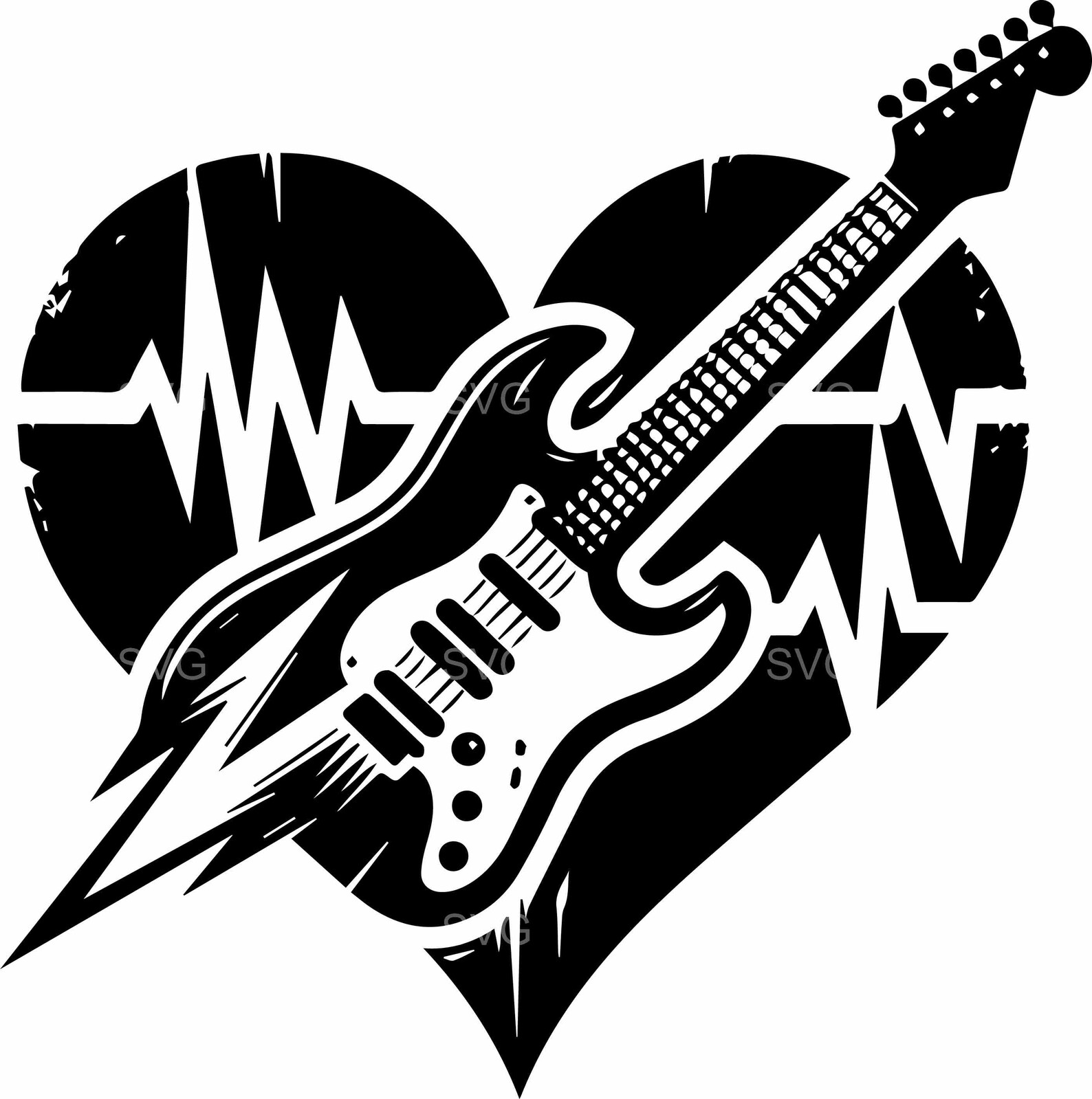 5 Rock Heart SVG – 5 Electric Guitar With Flames Cut File – for Band ...
