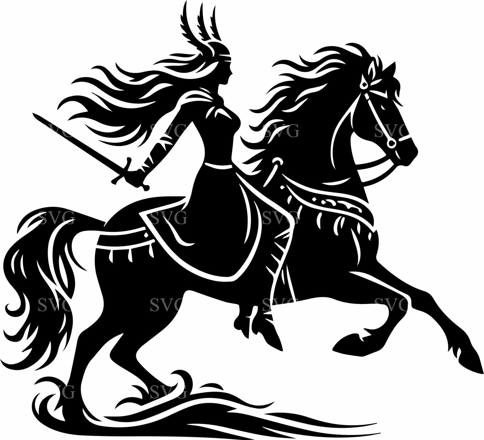 5 Valkyrie Warrior on Horse SVG 5 Cut File - Fierce Norse Woman With ...