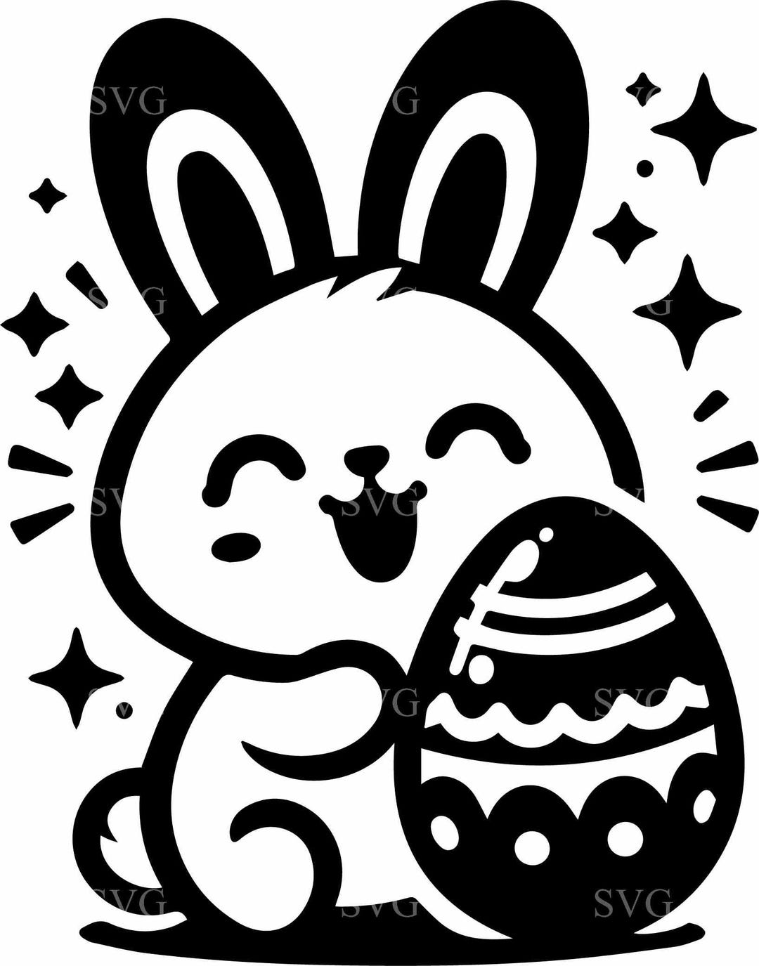 5 Happy Bunny With Floral Easter Egg SVG Cut File Cute Spring Bunny ...