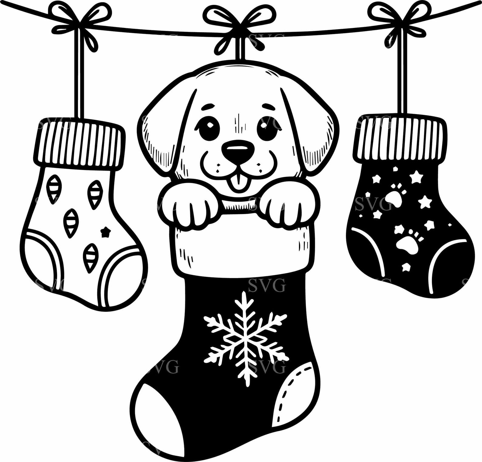3 Christmas Puppy in Stocking SVG, 3 Cute Dog With Festive Stockings ...