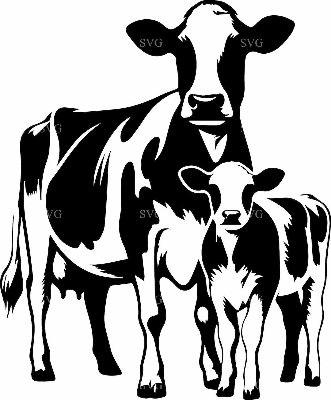Holstein Cow and Calf SVG 4 Cut File | Dairy Farm Animal Silhouette for ...