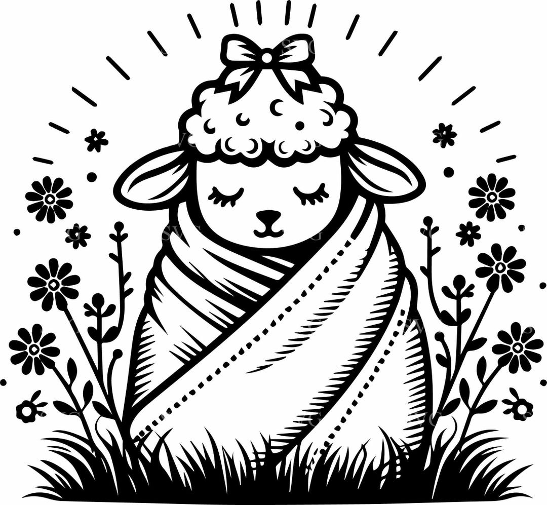 Baby Lamb SVG 7 Cut File, Swaddled Sheep Floral Clipart, Cute Farm ...