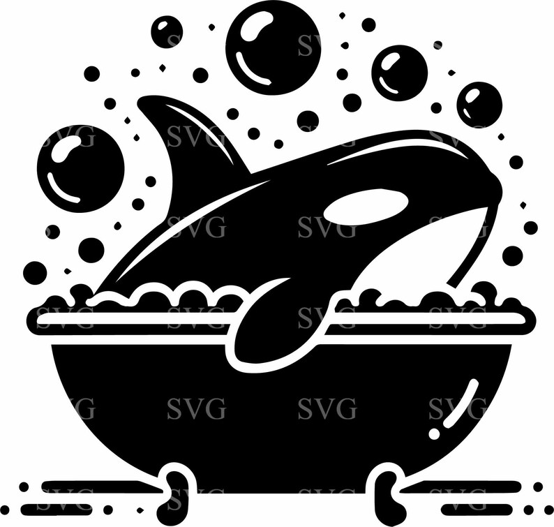 4 Orca in Bathtub SVG | 4 Cute Killer Whale Bubble Bath Cut File | Fun ...