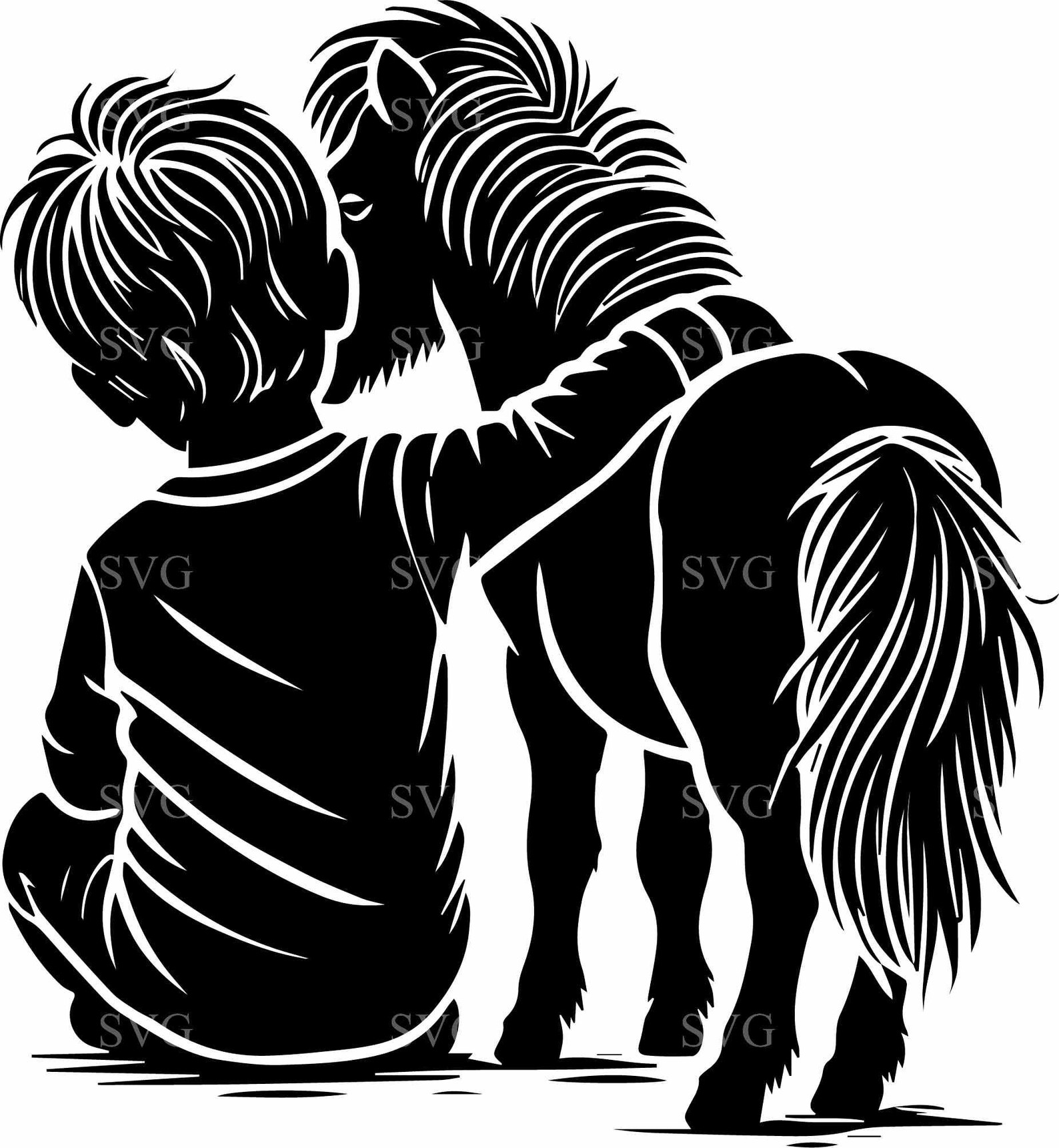 4 Child and Pony SVG File - 4 Boy Hugging Pony Clipart - Heartwarming ...