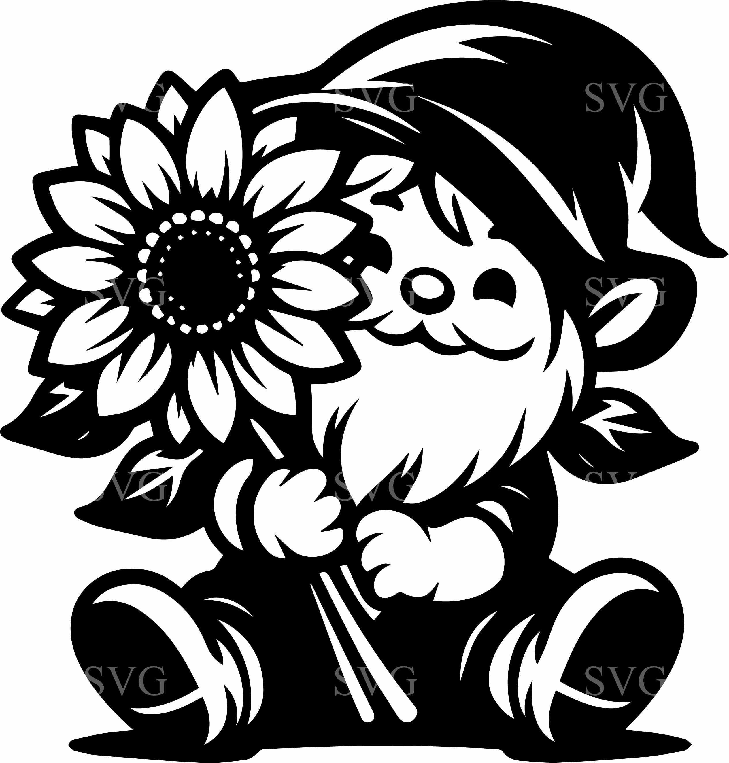 8 Sunflower Gnome SVG – 8 Cute Garden Gnome With Flower Cut File for ...