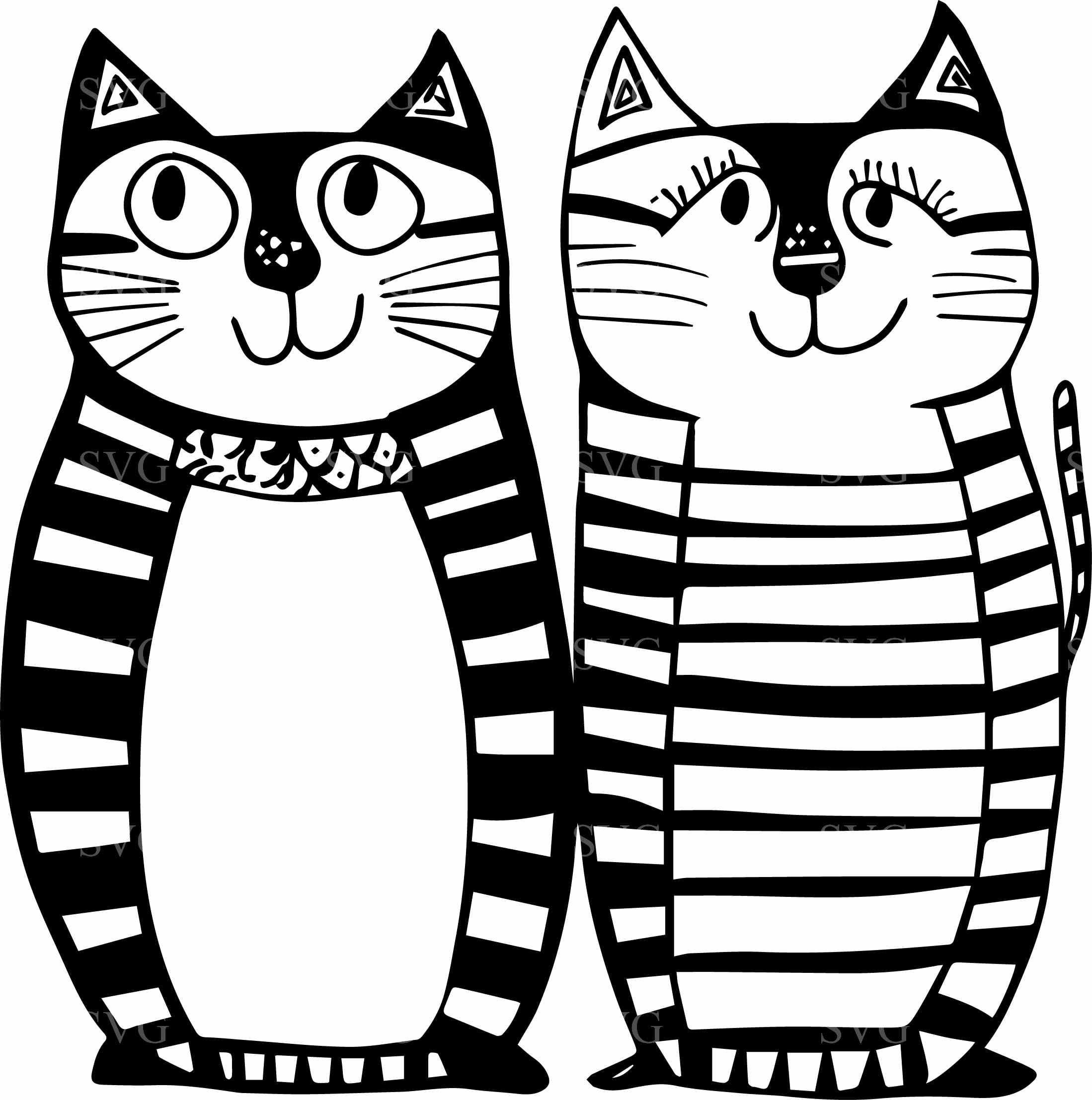 4 Cats SVG Cut File Whimsical Cartoon Cat Clipart, Playful Cats in ...