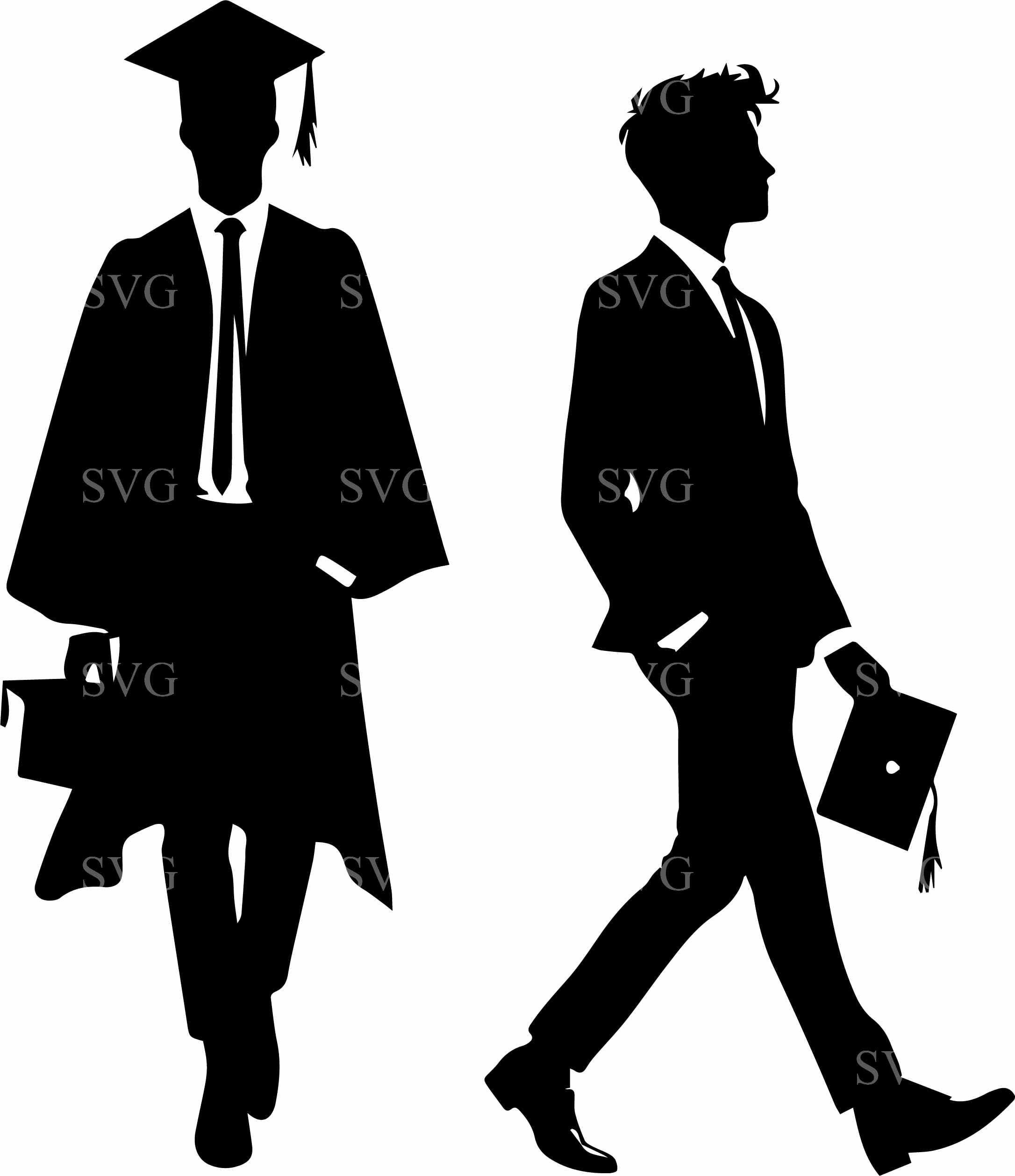 Graduation Man SVG, 5 Male Graduate Silhouette, Class of 2025 Cut File ...
