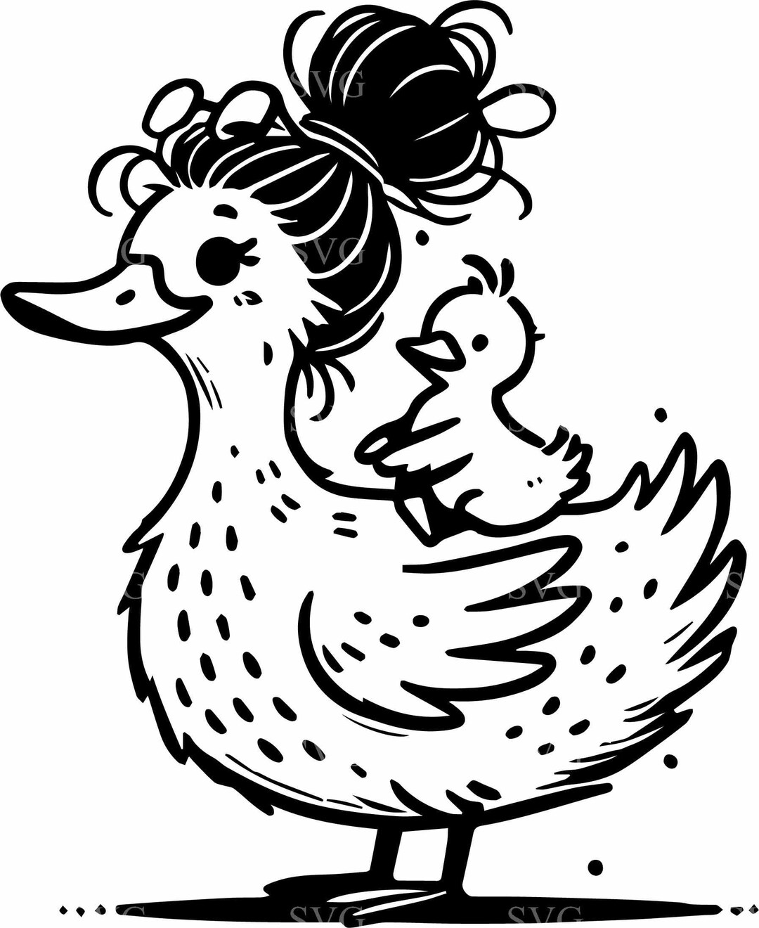 Duck Family SVG 4 Cut File Adorable Duck With Hair Bun and Baby ...