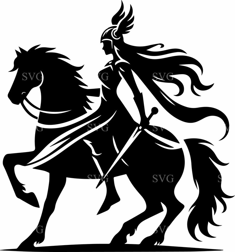 5 Valkyrie Warrior on Horse SVG 5 Cut File - Fierce Norse Woman With ...