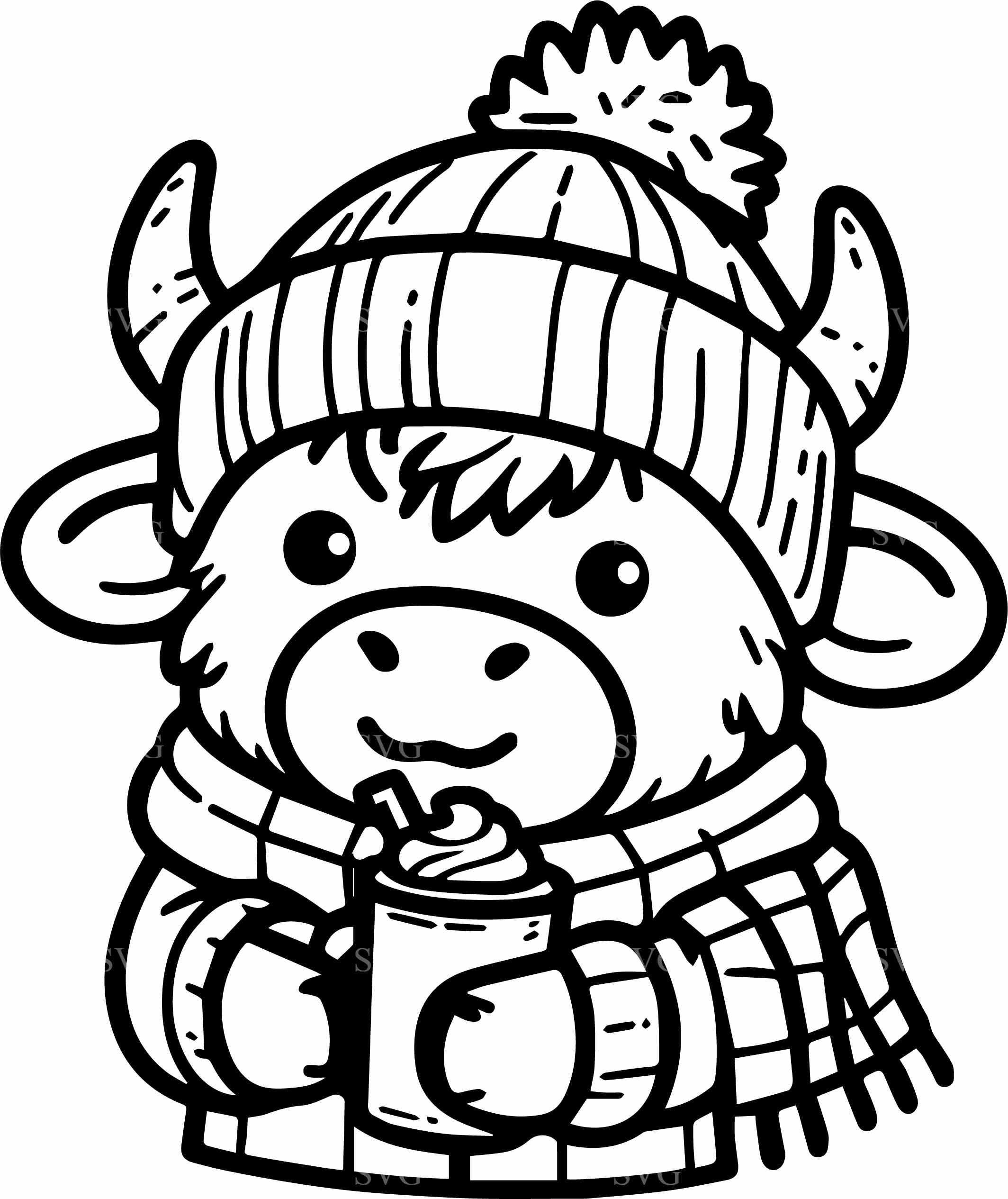 4 Winter Cow SVG 4 Cut File | Cow With Hot Cocoa, Beanie, and Scarf ...