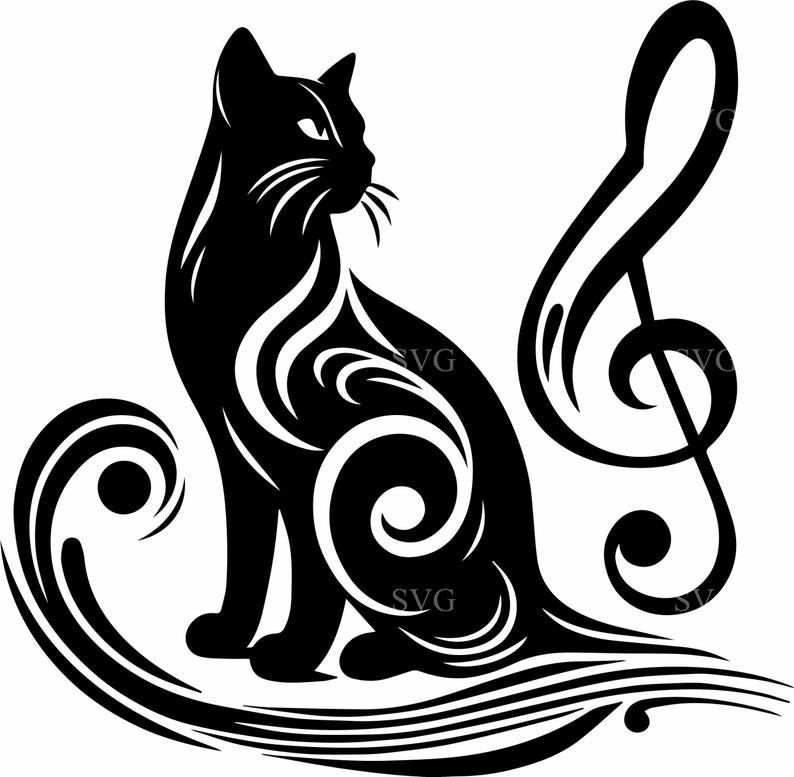8 Treble Clef Cat SVG – Musical Feline Cricut Cut File, Tattoo Art ...