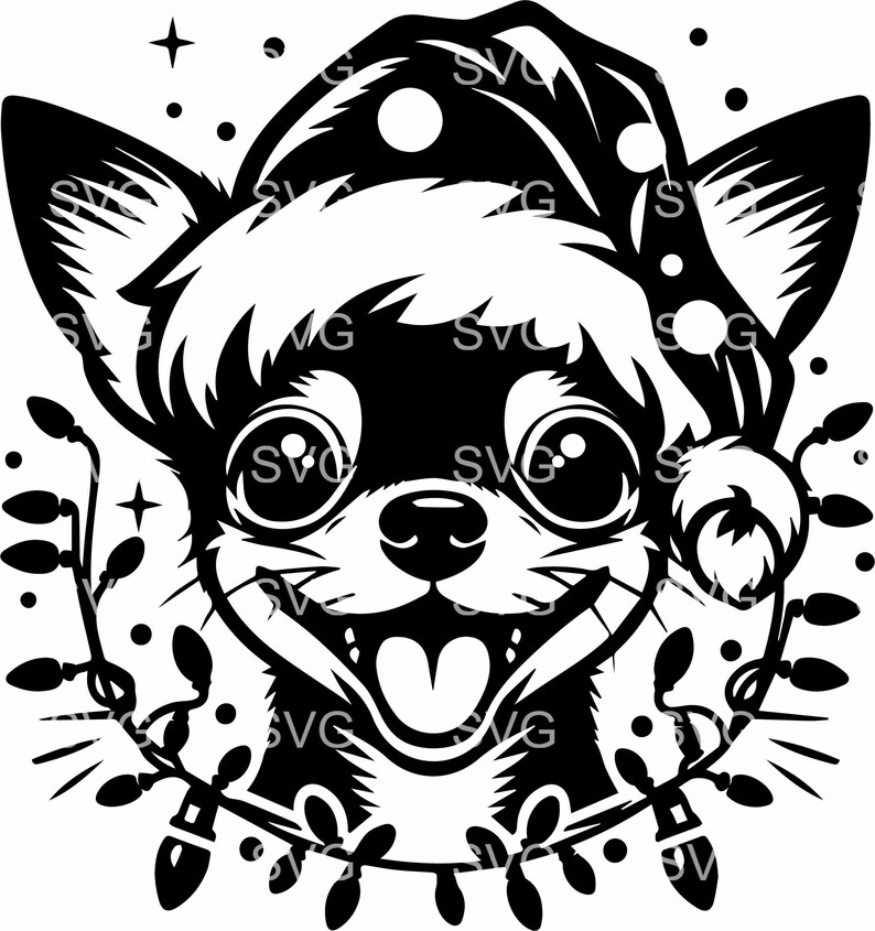 8 Santa Hat Dog SVG – Christmas Chihuahua Face – Holiday Lights Pet ...