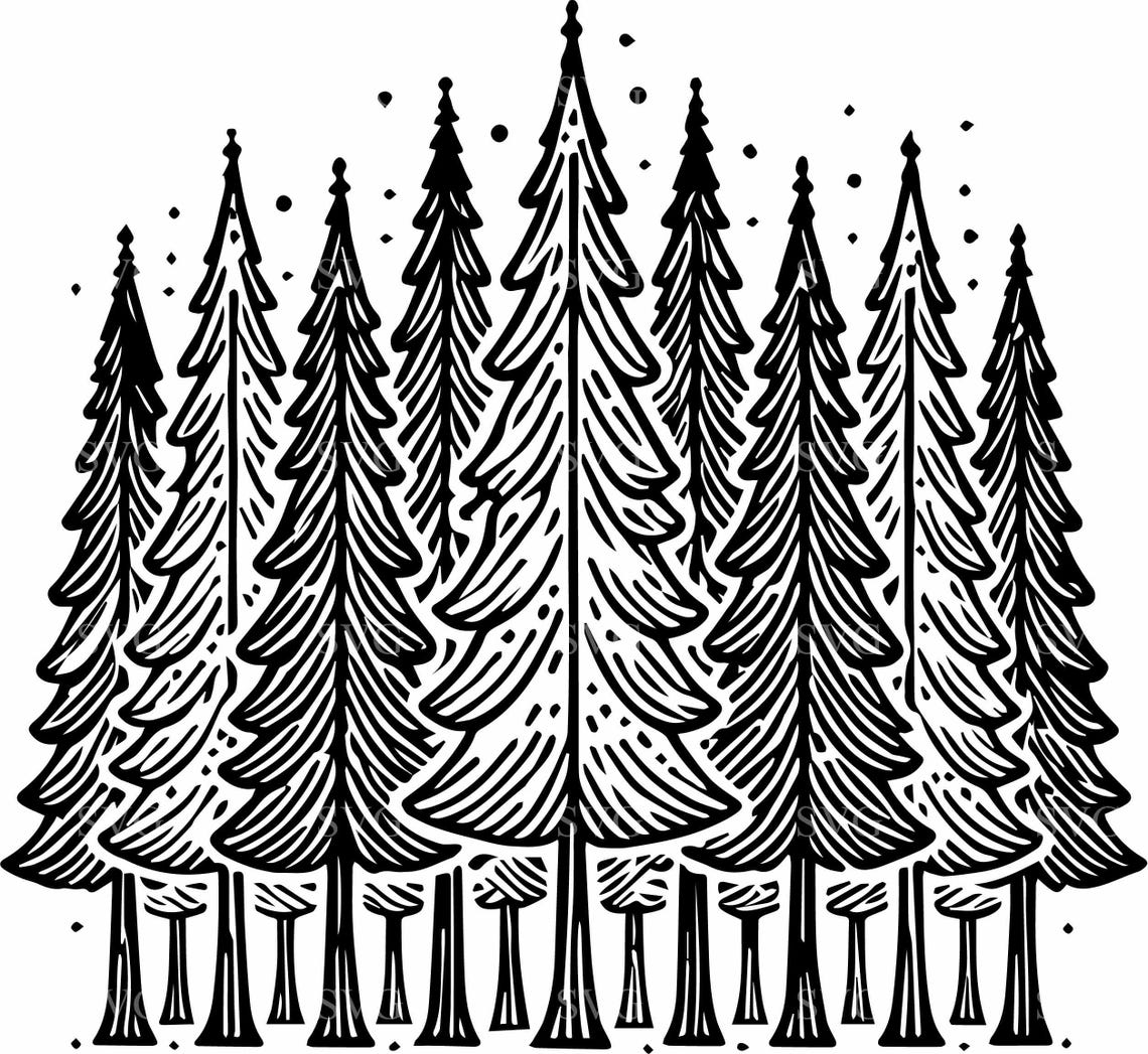 5 Snowy Pine Tree Forest SVG – Winter Woodland Scene Cut File ...