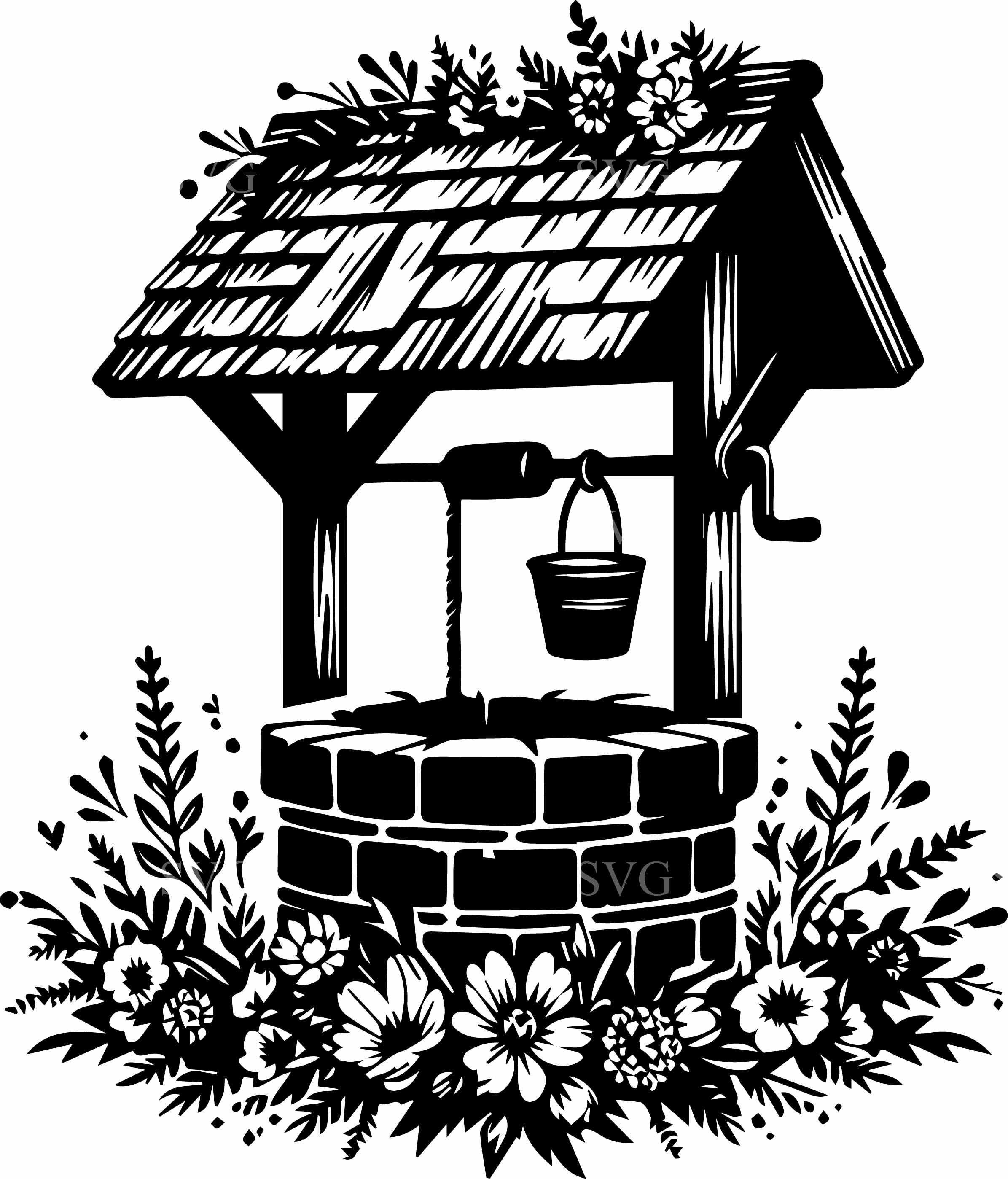 7 Wishing Well SVG Cut File – Rustic Garden Clipart (digital Download ...