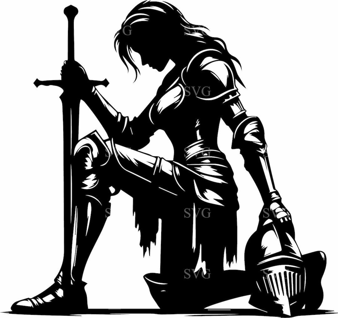 Kneeling Female Warrior SVG 4 Cut File - Armored Woman Knight With ...