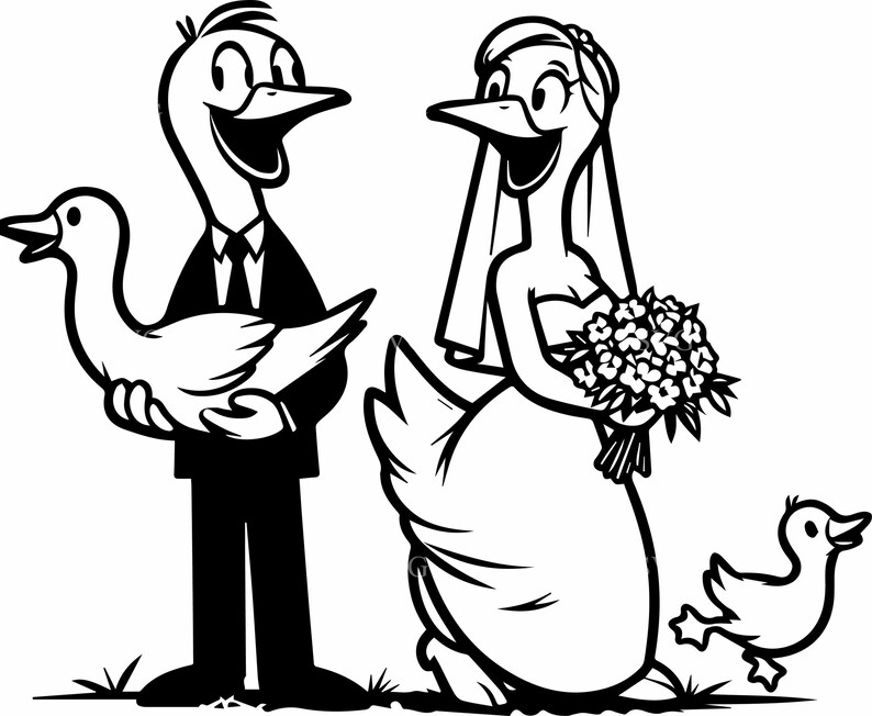 6 Wedding Goose SVG – 6 Bride and Groom Duck Clipart, Funny Animal ...
