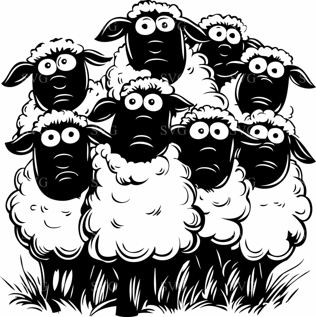 Funny Sheep SVG 3 Cut File, Cartoon Flock of Sheep Clipart, Whimsical ...