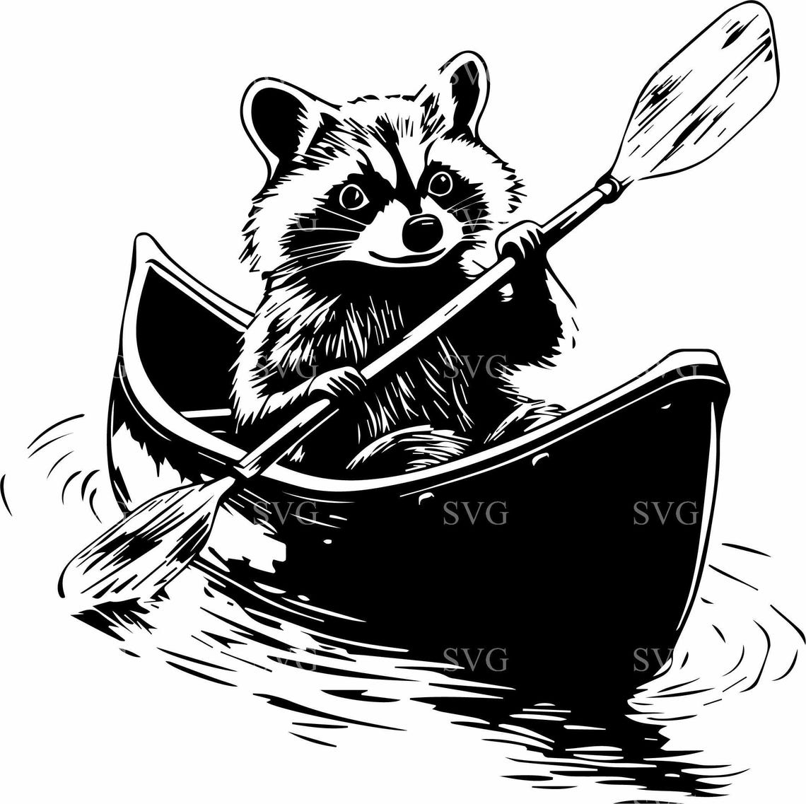 4 Raccoon in Canoe SVG Cut File Animal Silhouette - Whimsical Nature ...