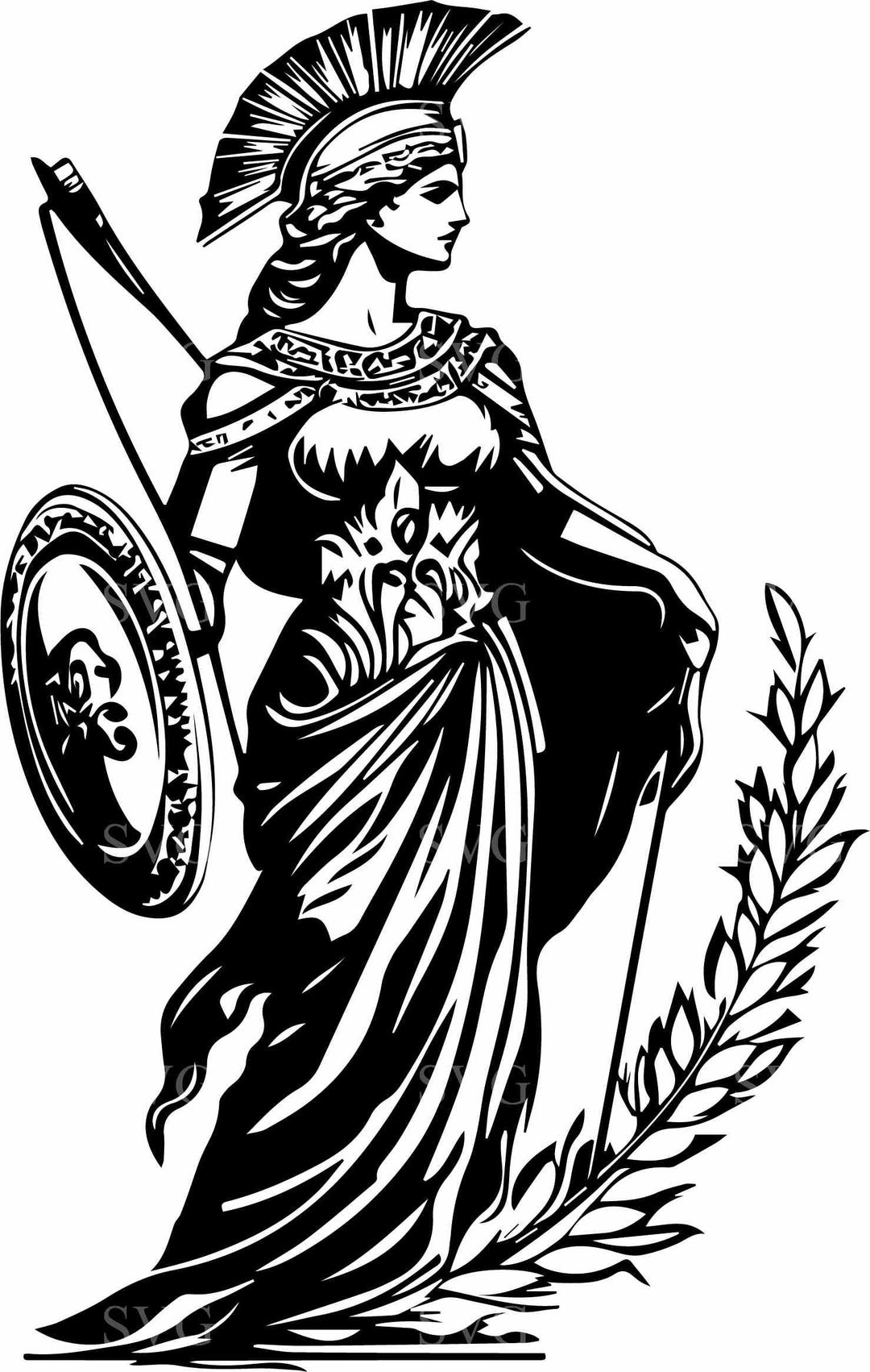 5 Greek Warrior Goddess SVG 5 Cut File – Athena With Shield, Spear, and ...
