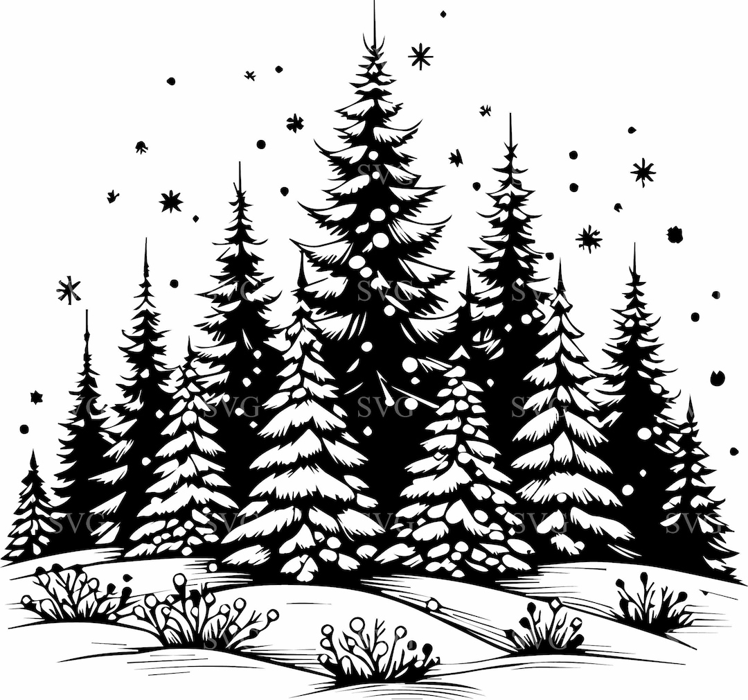 Snowy Winter Forest SVG, 5 Christmas Pine Trees in Snow Landscape ...