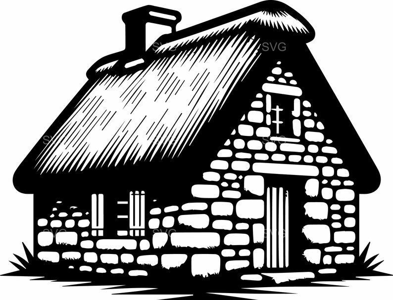 4 Stone Cottage SVG – 4 Rustic House Clipart – Farmhouse Cricut Design ...
