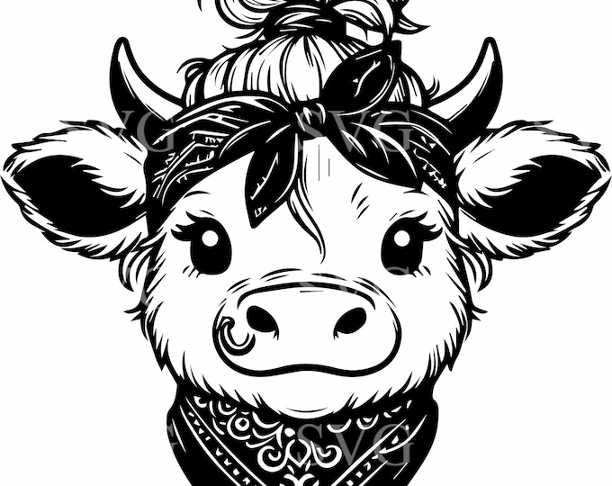 Bandana Cow Svg, Bandana Animal, Moo Svg, Farm Animal, Cute Cow, Heifer ...