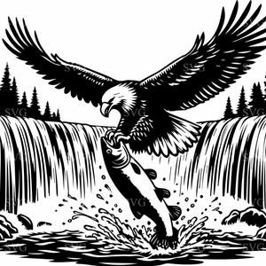 4 Bald Eagle Catching Fish SVG | Waterfall Fishing Cut File PNG DXF - Etsy