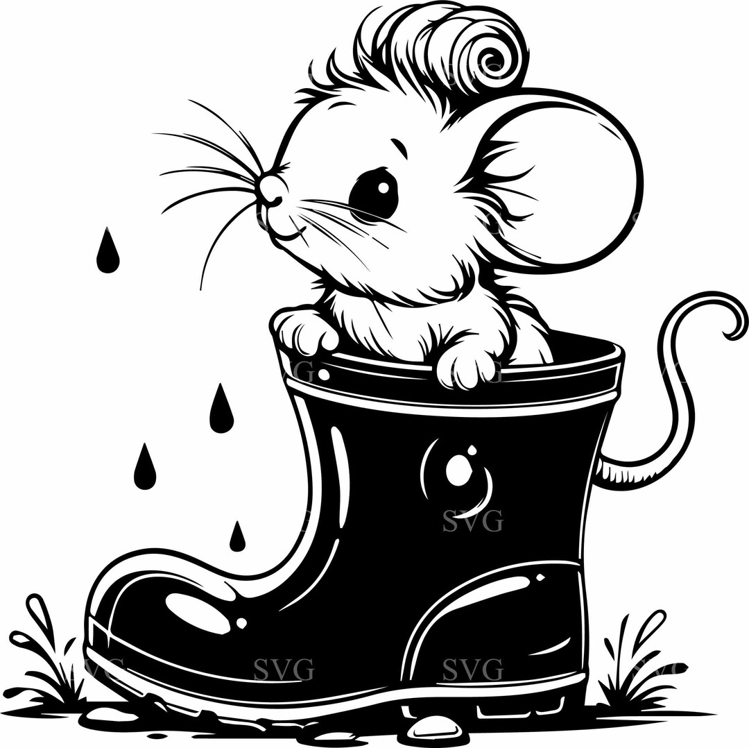 4 Mouse in Boot SVG, 4 Cute Mouse With Curly Hair Cut File for Cricut ...