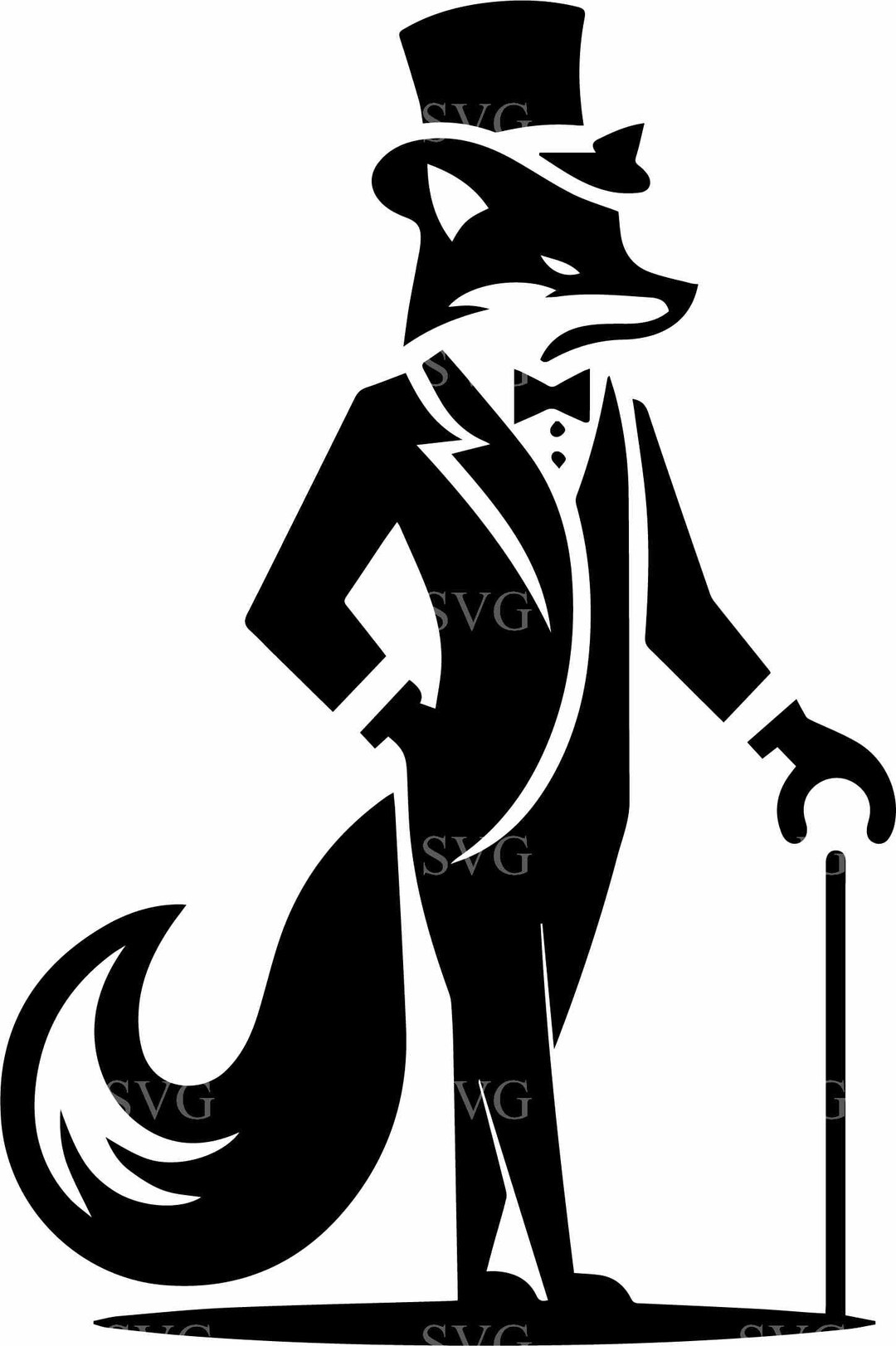 Fox SVG 6 Cut File in Suit and Top Hat Dapper Fox With Cane and Bow Tie ...